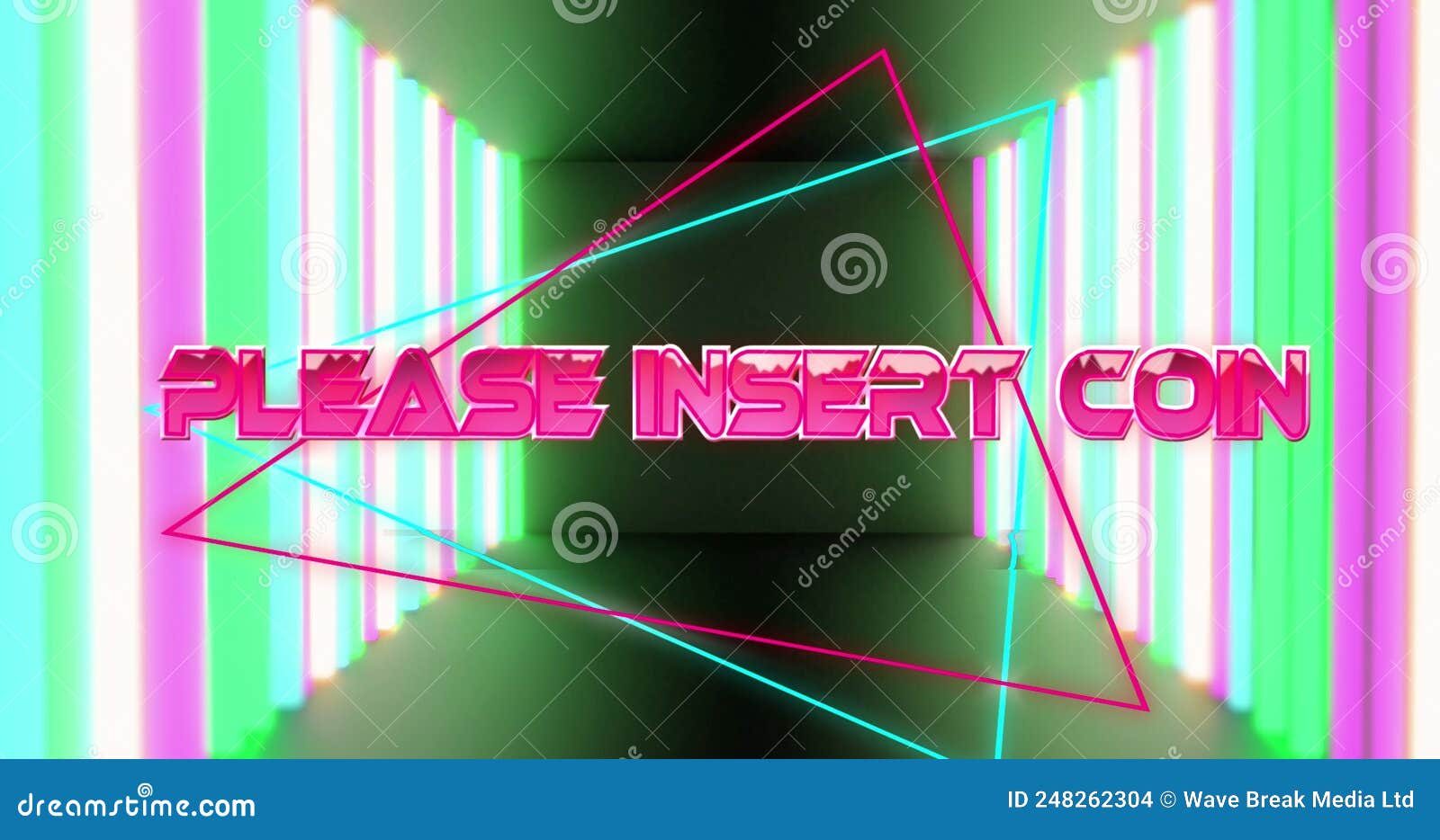 Image of Please Insert Coin Over Neon Lights on Black Background Stock ...