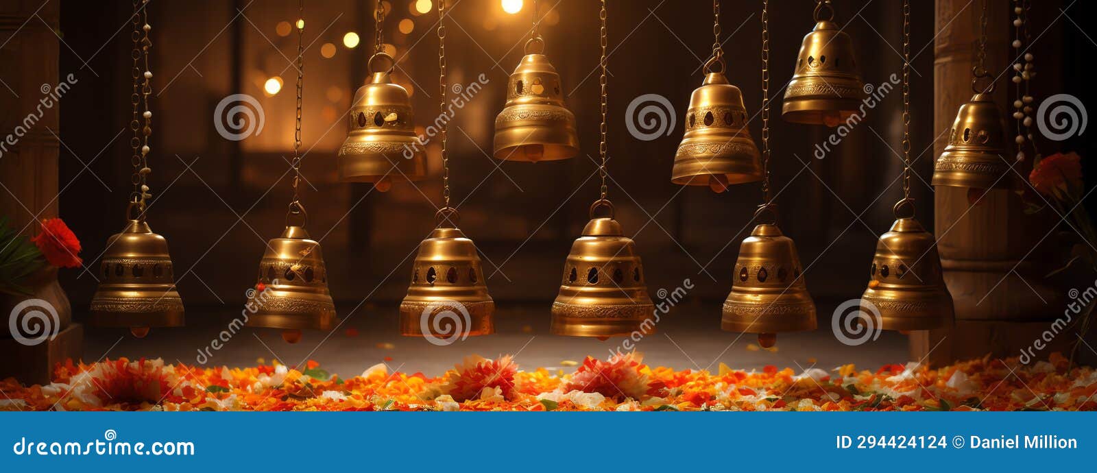 Pooja Bells Diwali Border Frame Stock Illustration - Illustration of ...