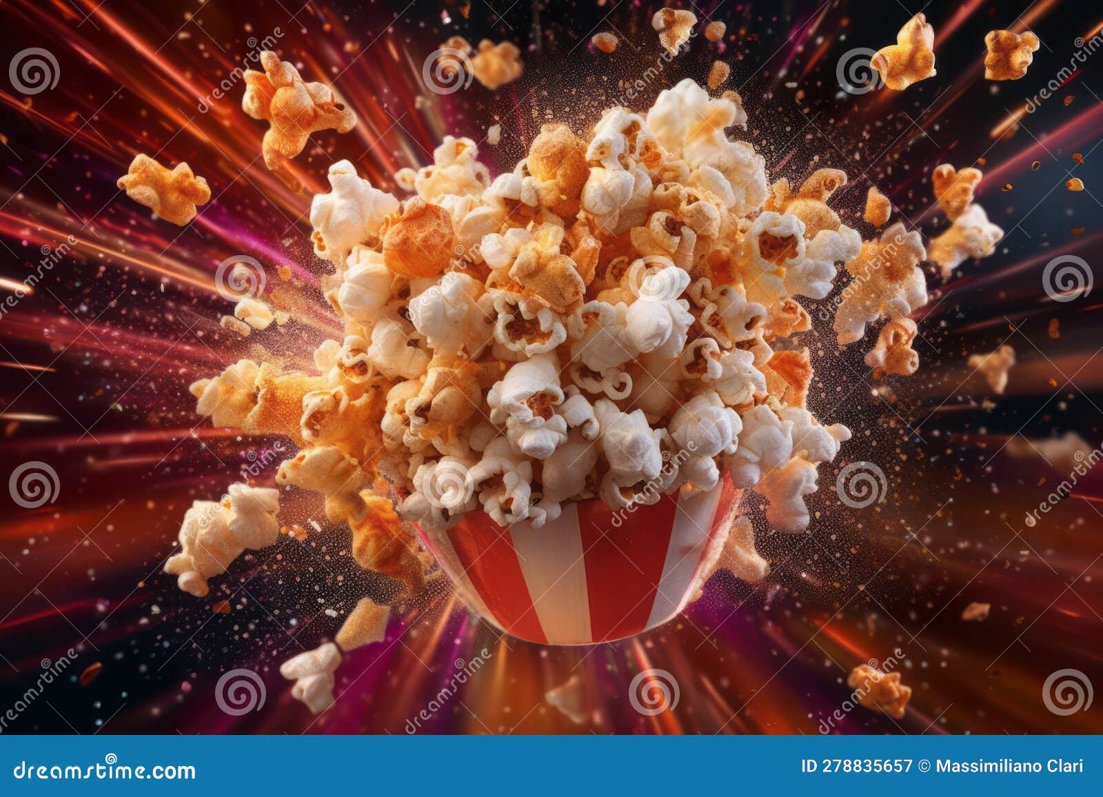 Image of Popcorn Being Tossed into the Air, with Kernels Forming a ...