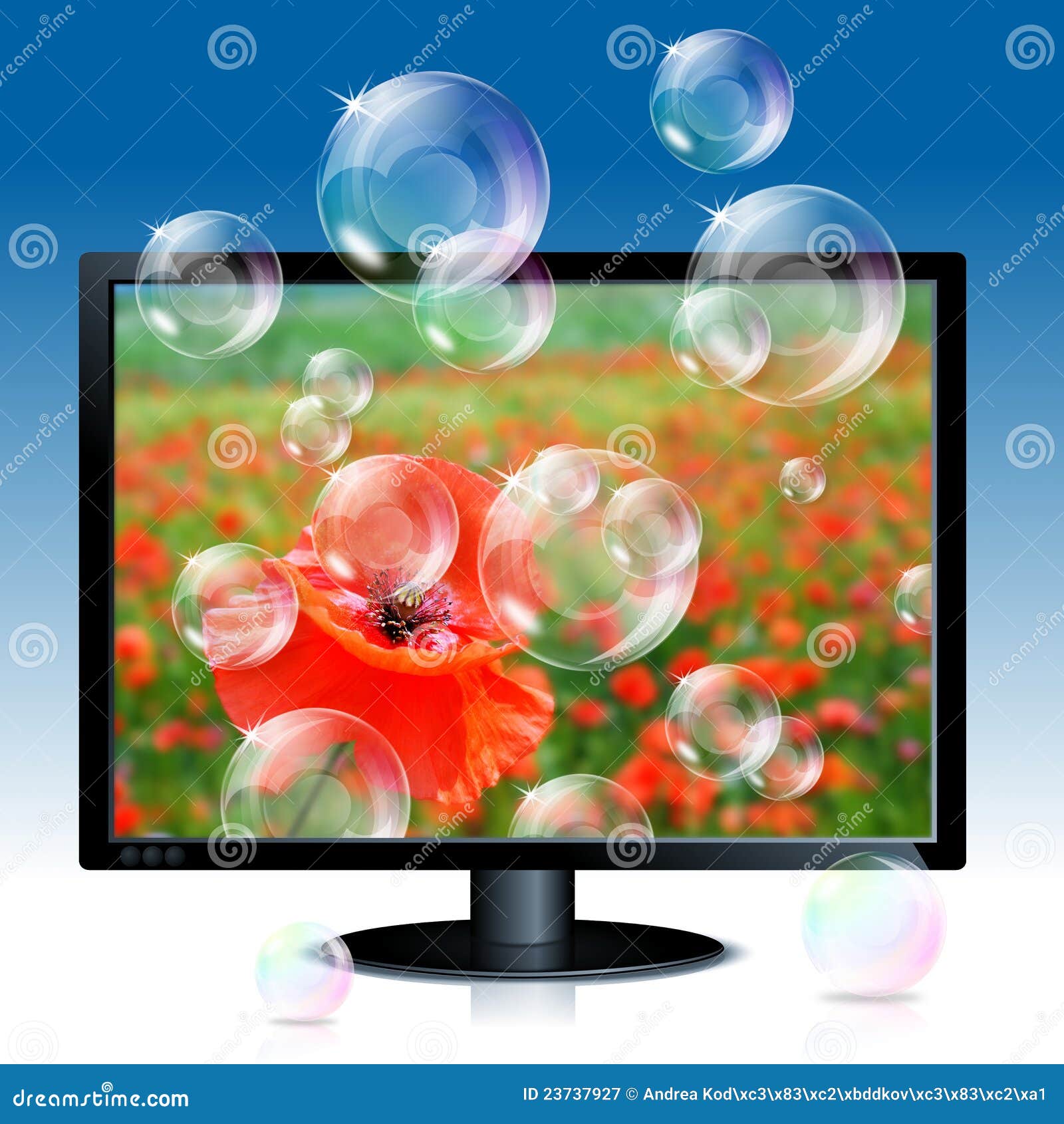 Image of Poppy on Lcd Monitor with Soap Bubbles Stock Illustration ...