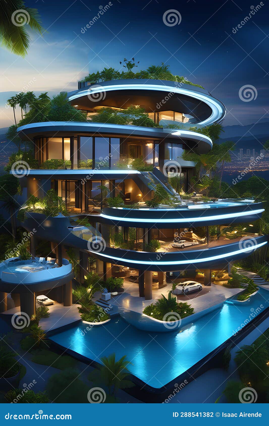 Scene of a Freeform Architecture and Multiple Stories Building at Night ...