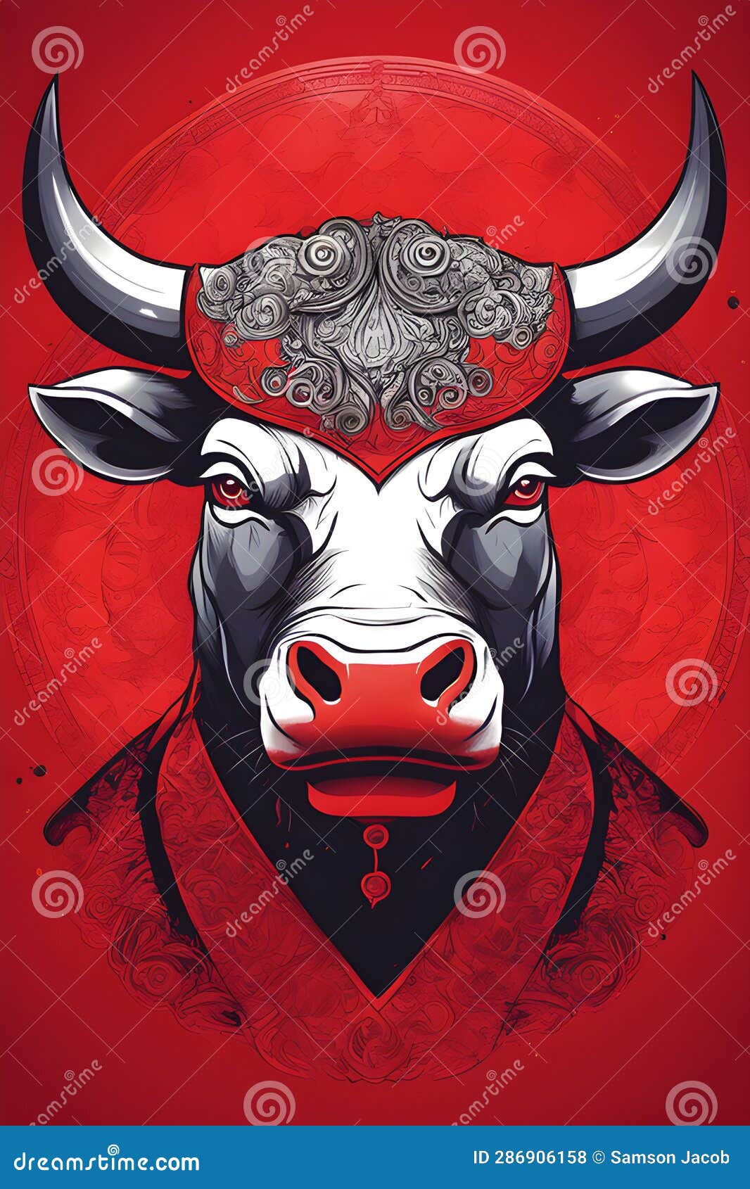 Bull Master with Red Details Generated by Ai Stock Illustration ...