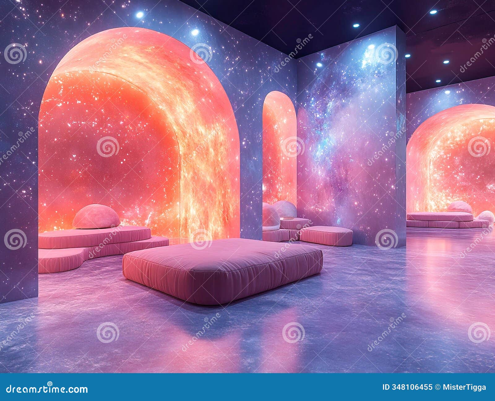Image Portrays a Cosmic Interior with Nebula and Star Designs ...