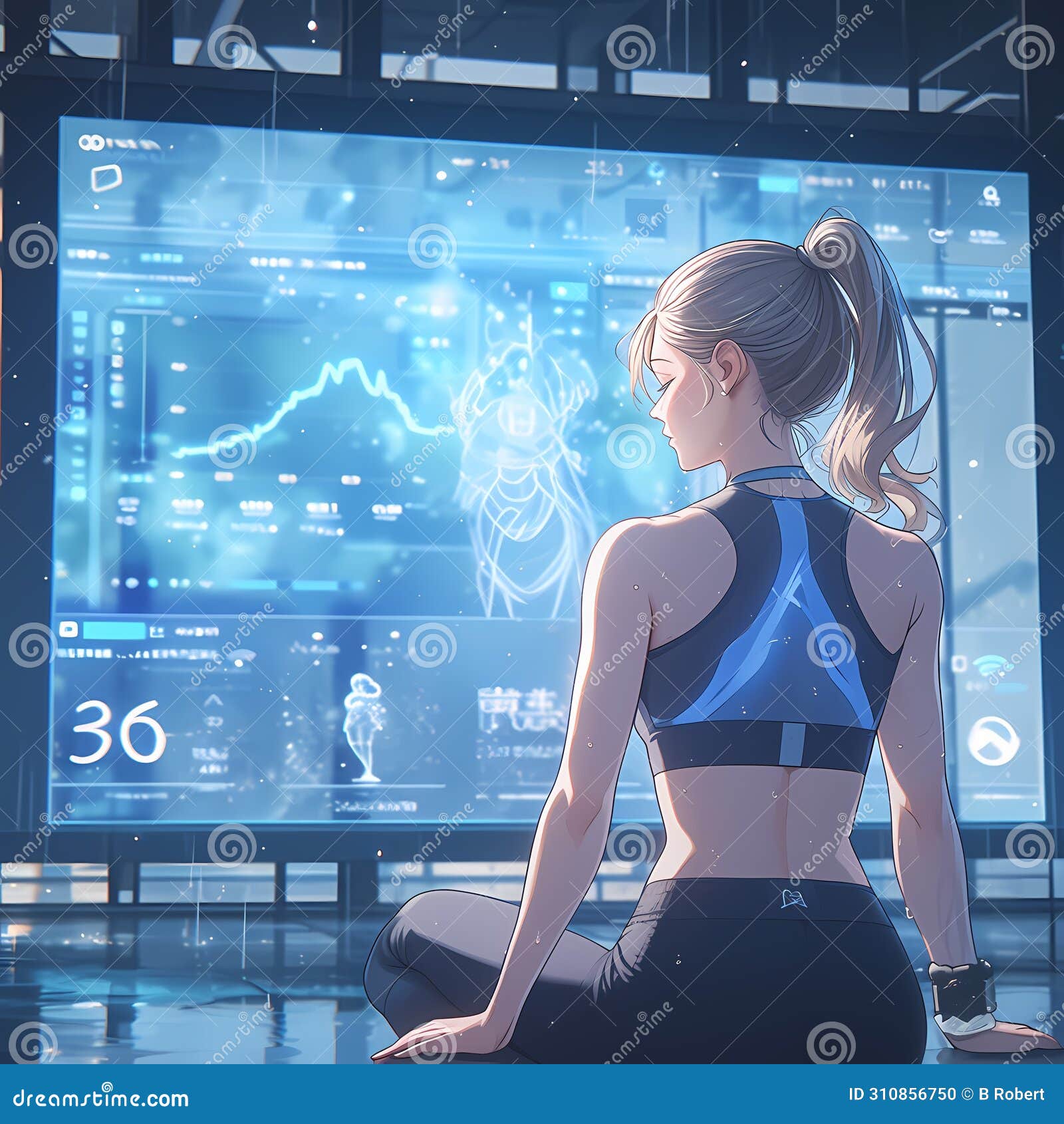 Tech-savvy Female Athlete Immersed in Futuristic Workout Scenario ...