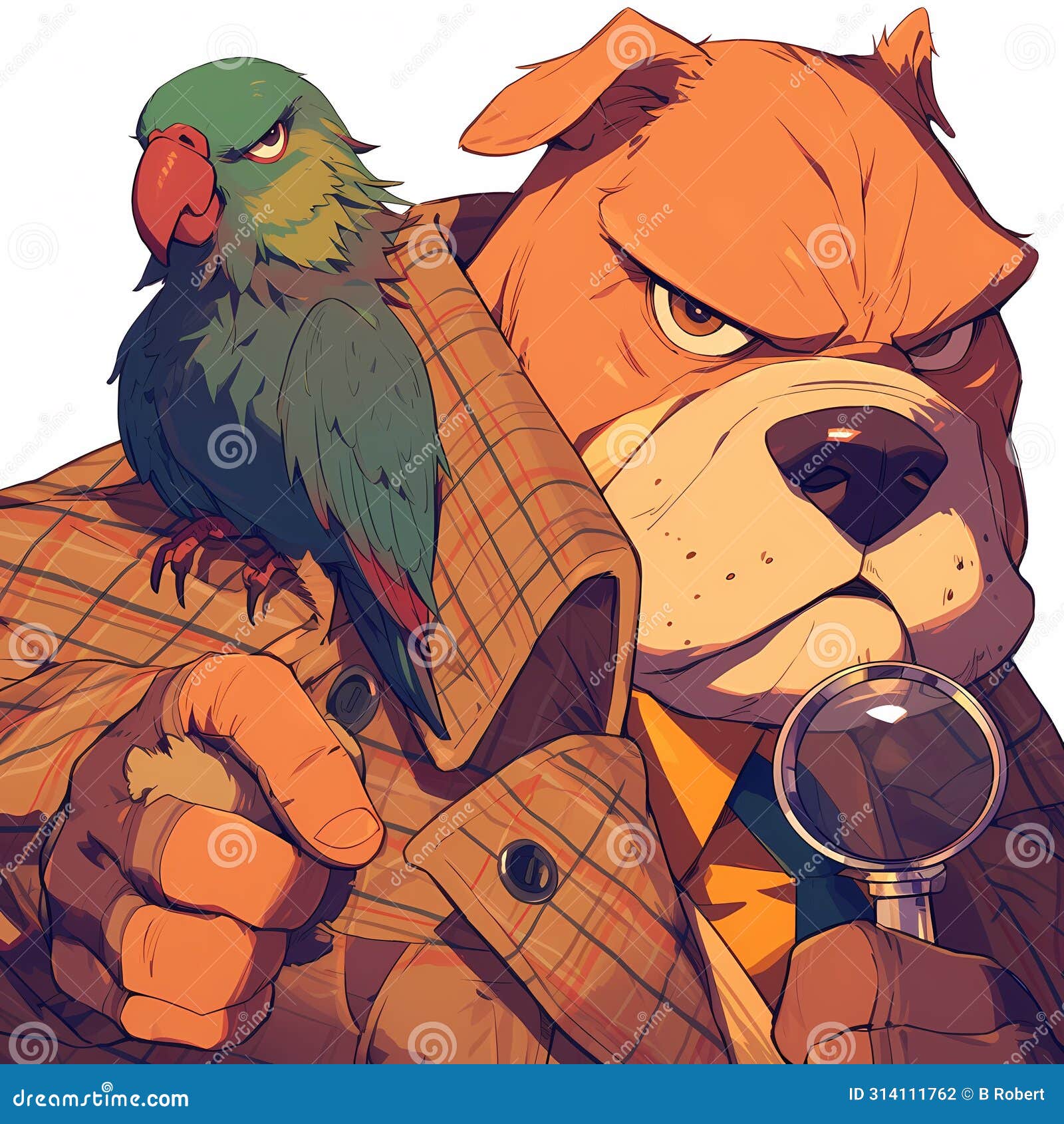 Detective Parrot and Dog Team Stock Illustration - Illustration of ...