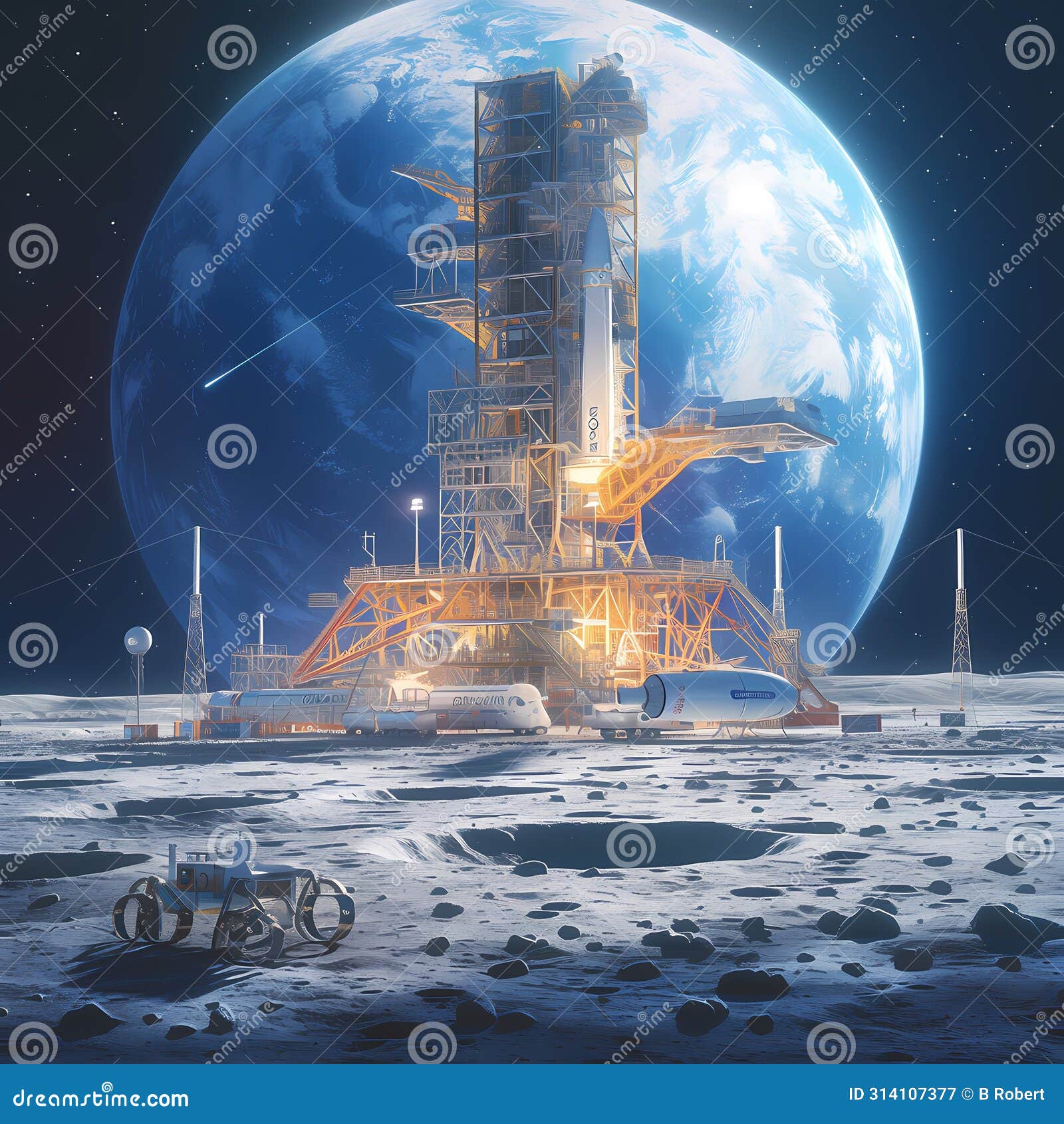 Moonbase: Futuristic Space Station Concept Art Stock Illustration ...