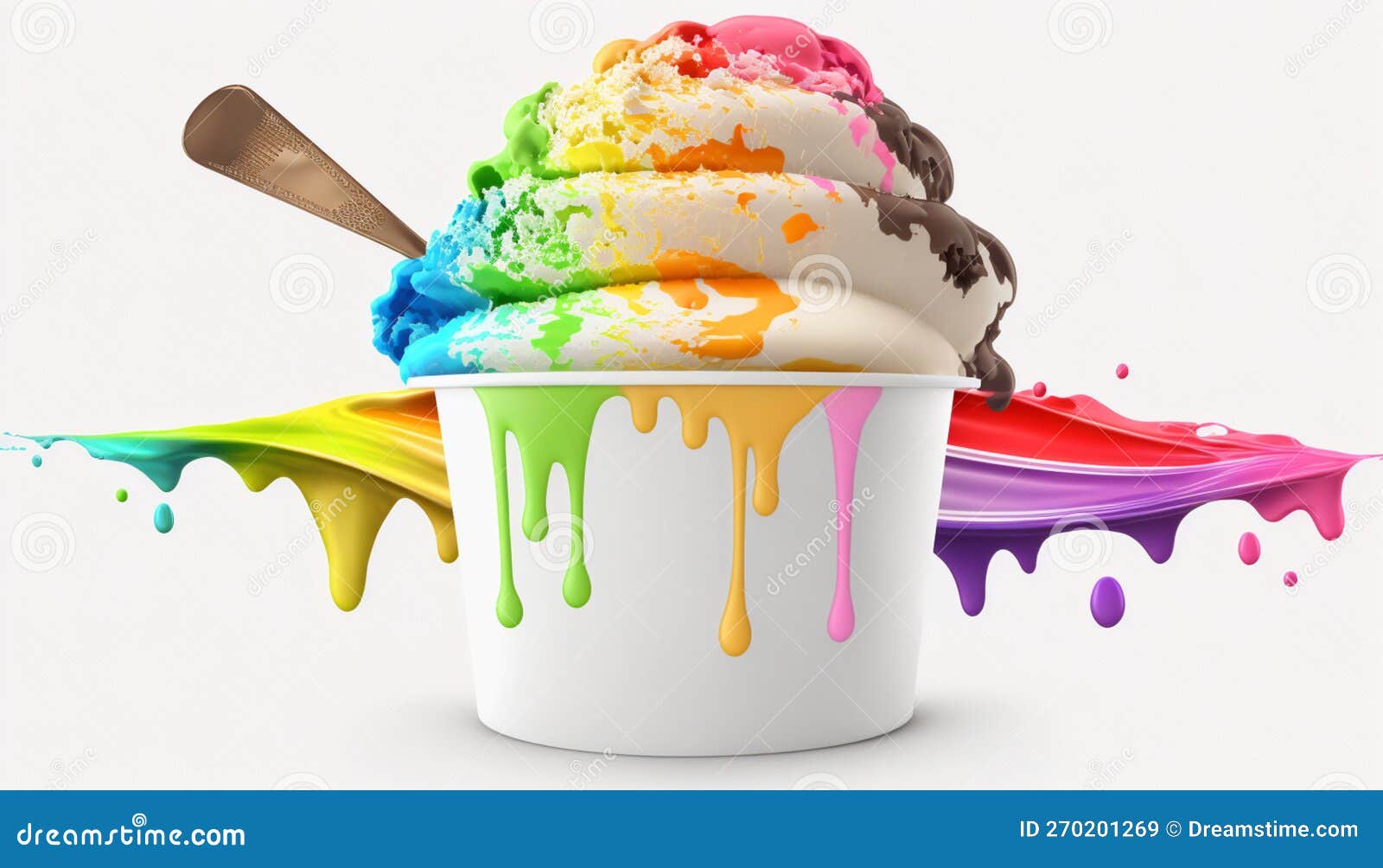 Rainbow Colored Ice Cream Pot Generative AI Stock Illustration ...