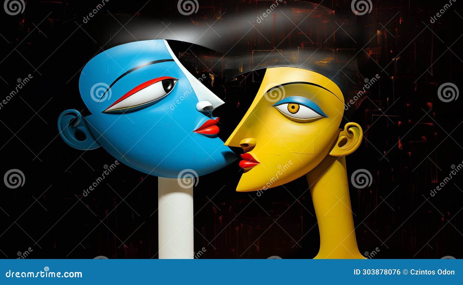 This Image Portrays Two Abstract Figures with Exaggerated Facial ...