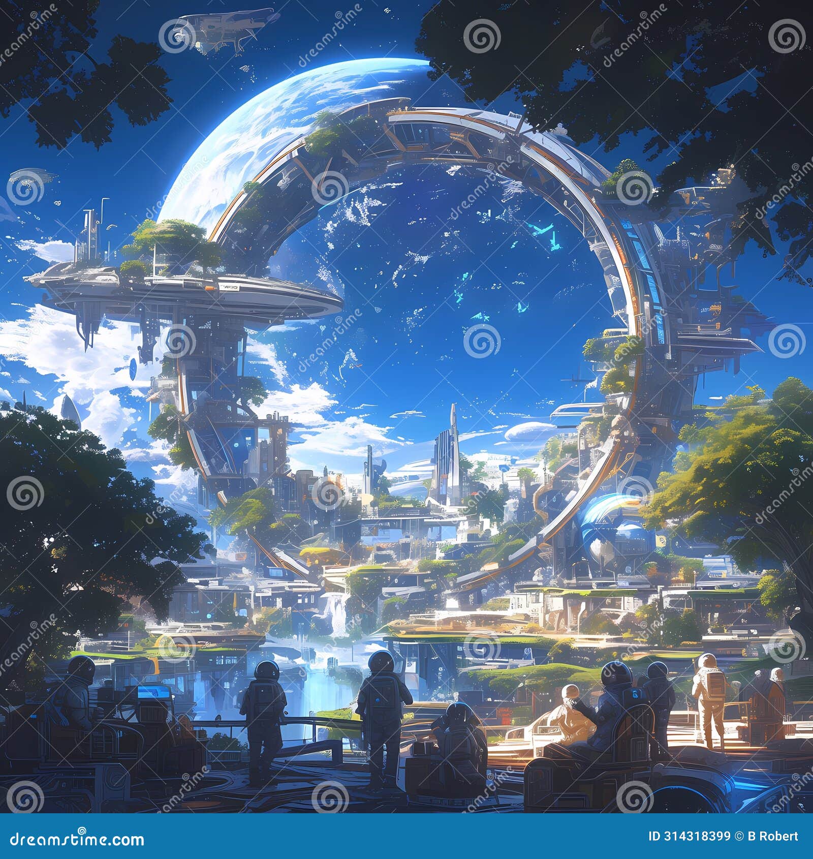 Utopian Space Station on Alien Planet Stock Illustration - Illustration ...