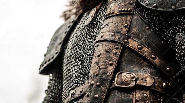 A Detailed Close-up of a Warrior in a Chainmail Armor. the Intricate ...