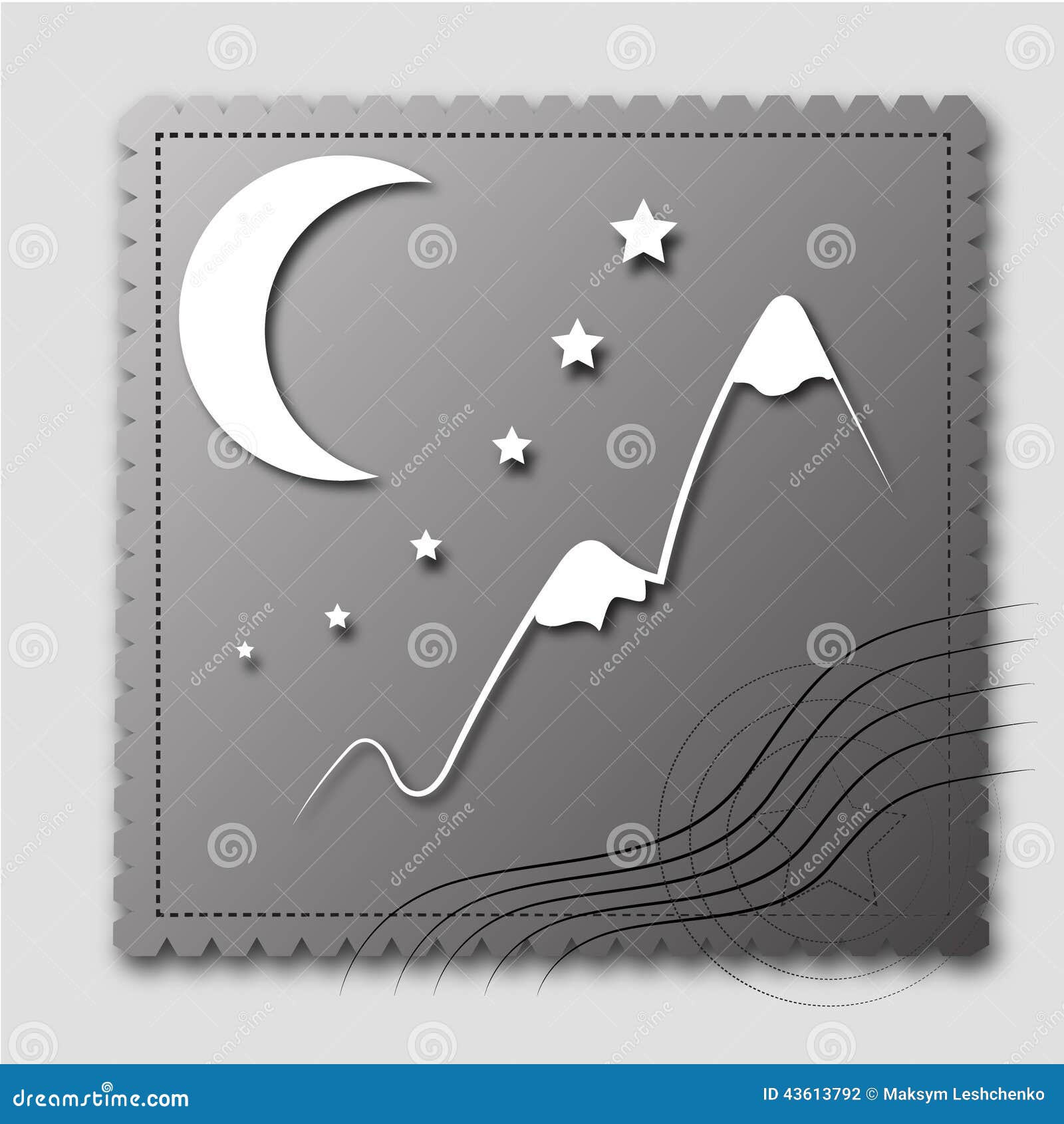 Image of Postage Stamp. Mountains, Stars, Snow and Wet Seal. Stock ...