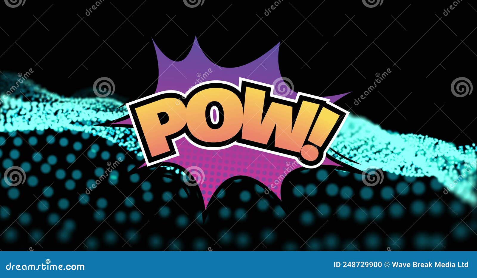 Image of Pow Text Over Blue Dots on Black Background Stock Illustration ...