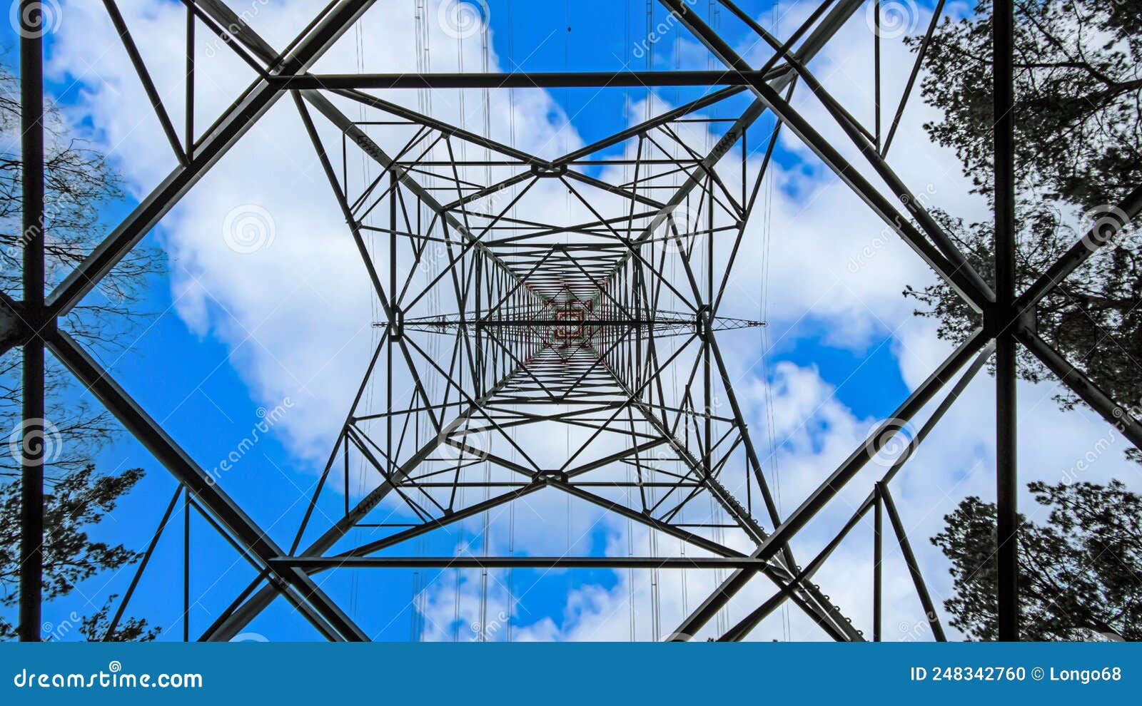 Image of Power Pole Photographed Vertically from Ground Perspective ...