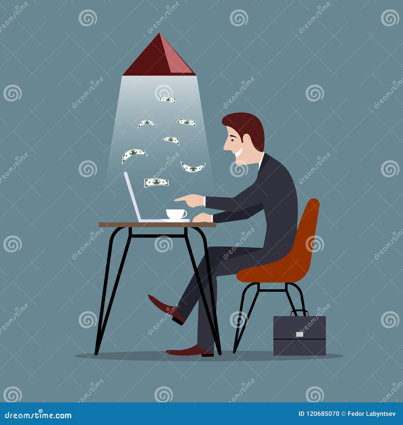 Man is at the Computer Busy with Earning Money a Vector Illustration ...