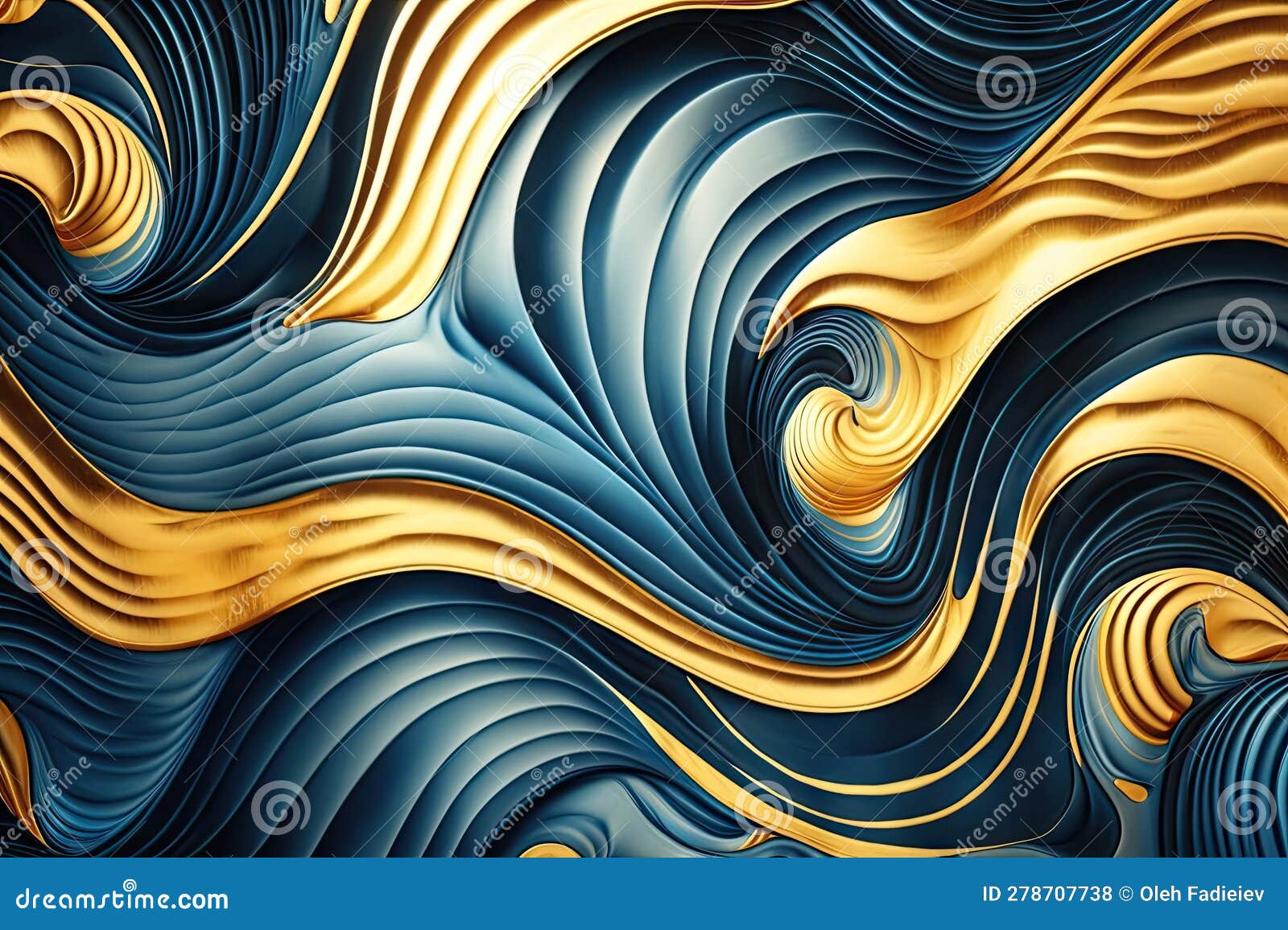 Abstract Background with Gold and Blue Wavy Smooth Pattern Stock ...