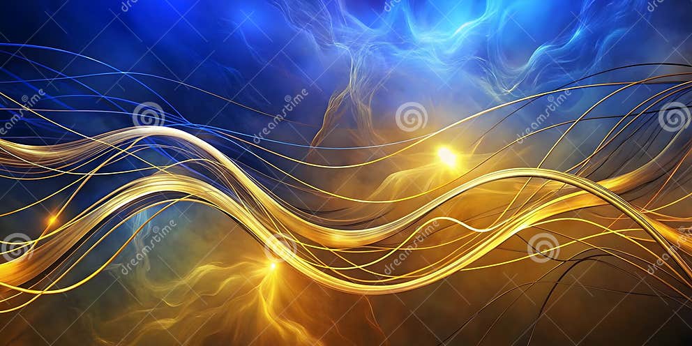 Dynamic Blend of Blue and Gold Wave Intersections Stock Illustration ...