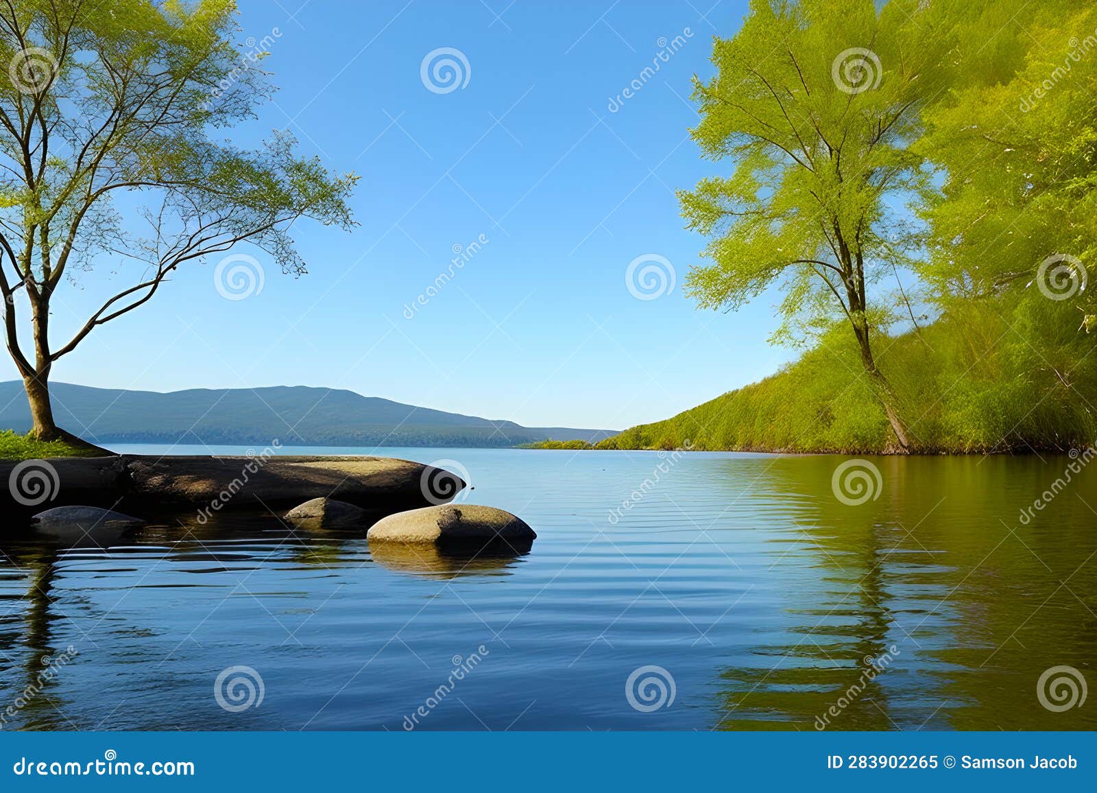 Wide Open River with Trees and Mountains at the Rear Generated by Ai ...