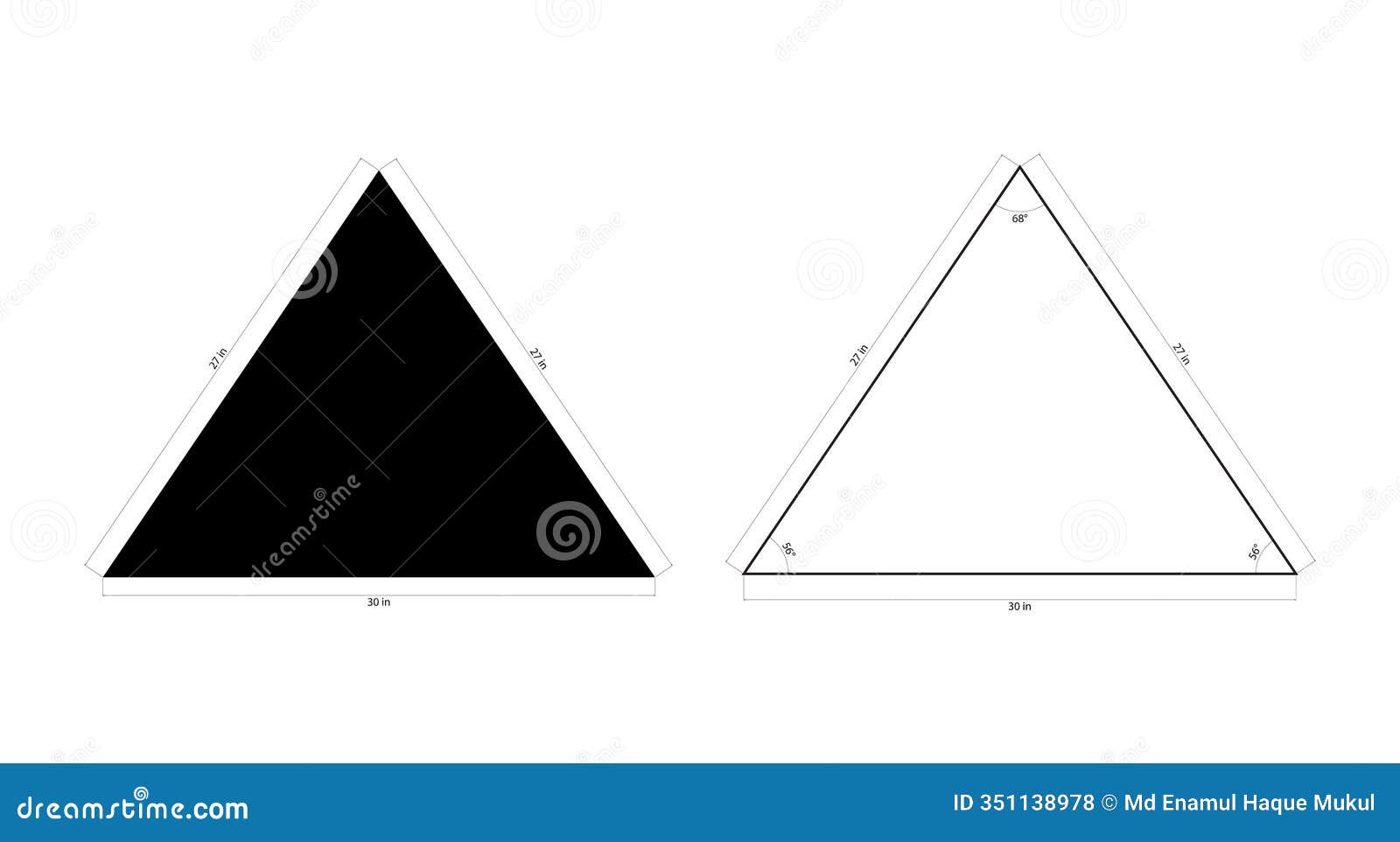 Detailed Technical Drawing of Two Identical Triangles with Dimensions ...