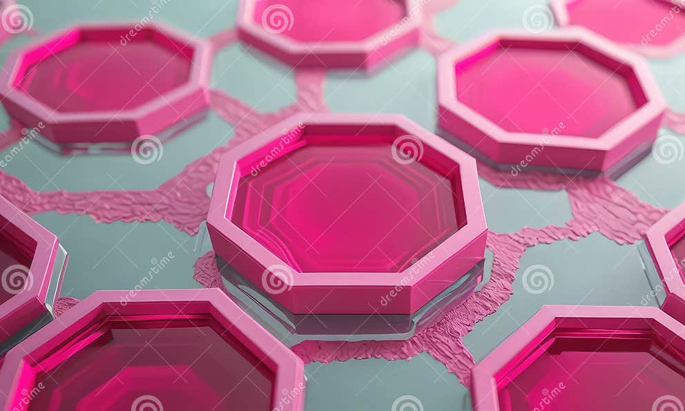 3D Pink Octagonal Shapes Arranged in Grid-like Pattern, with Subtle ...