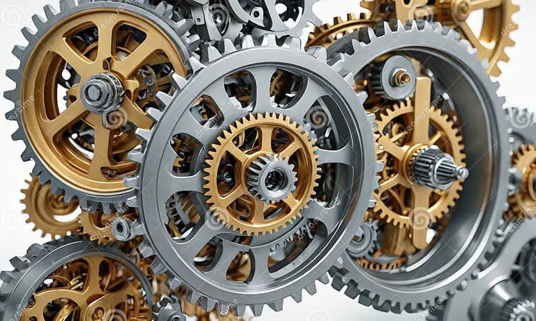 Close-up View Complex Mechanical System, Featuring Multitude Gears and ...