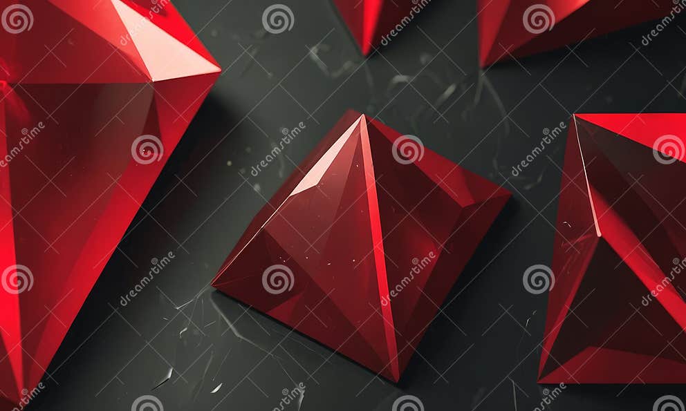 Collection Red Triangular Shaped Objects Arranged In Grid Like Pattern Against Dark Background