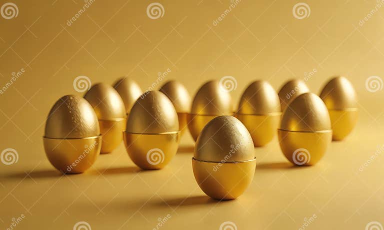 Nine Golden Egg-shaped Objects with Pointed Tops are Arranged in Grid ...