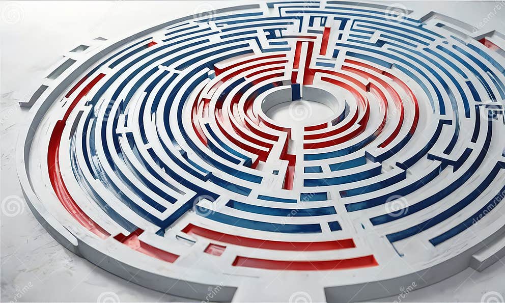 3D Complex Maze with Red and Blue Lines, Creating Visually Striking and ...