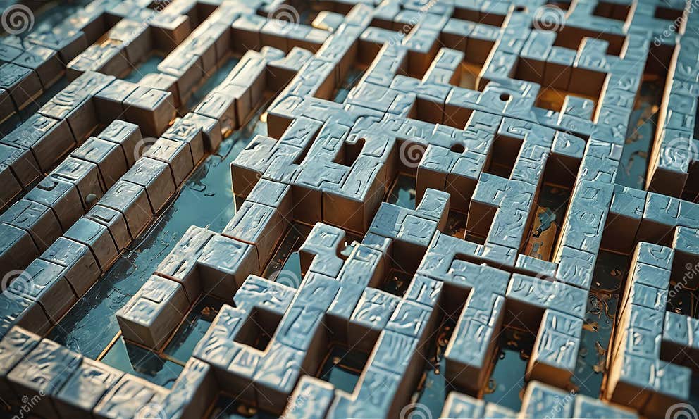 Complex 3D Maze Composed Numerous Gray Cubes, with Some Cubes Appearing ...