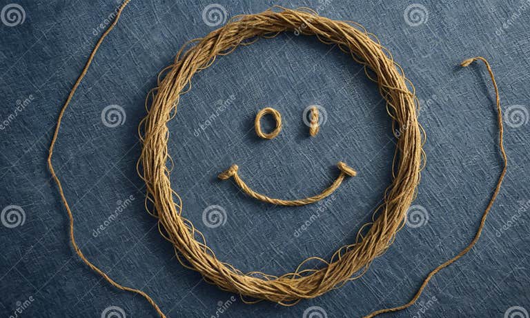 Wreath Yellow Strings Forms Smiley Face on Blue Background, with the ...