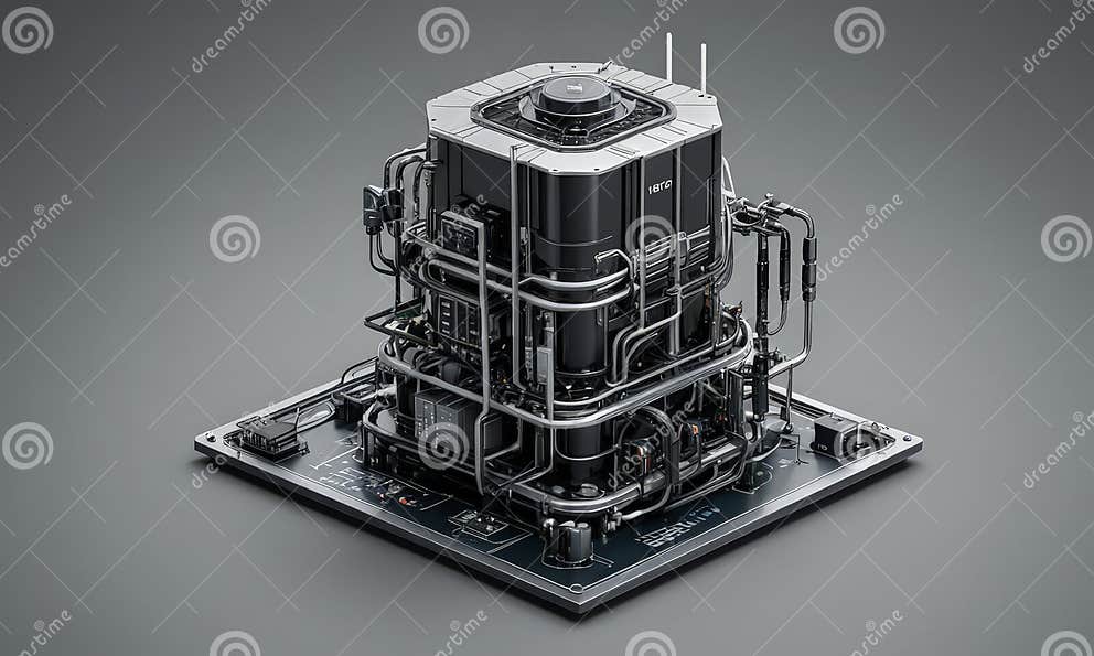 3D Complex Industrial Machine, Featuring Cylindrical Body, Square Base ...