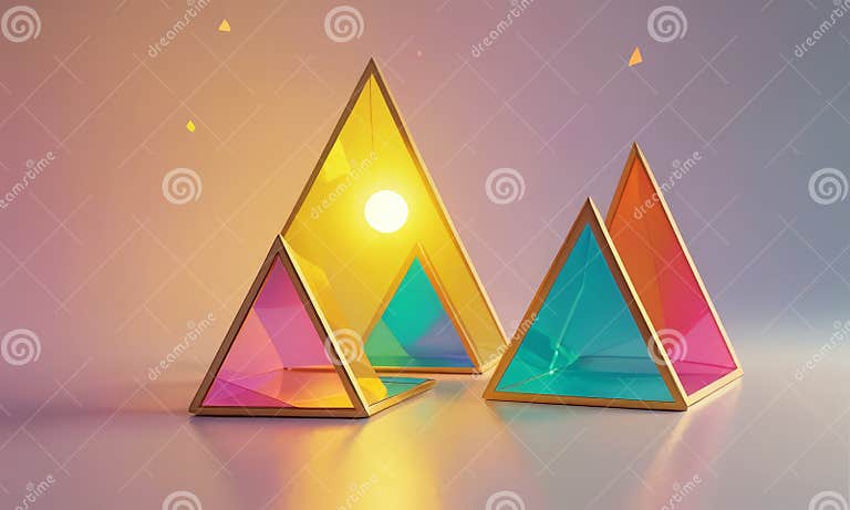 Three Triangular Glass Sculptures, Each with Unique Color and Shape ...