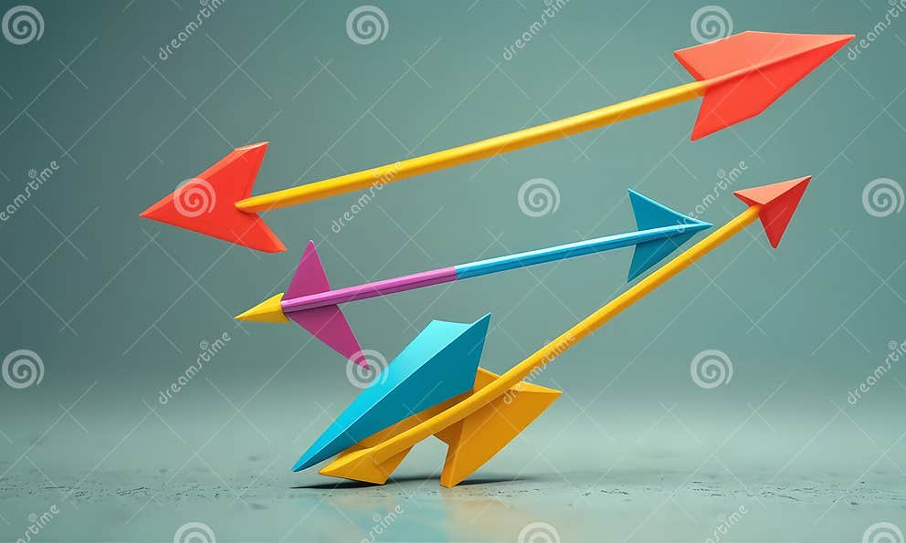 Three Arrows in Red, Yellow, and Blue are Arranged in Triangular ...