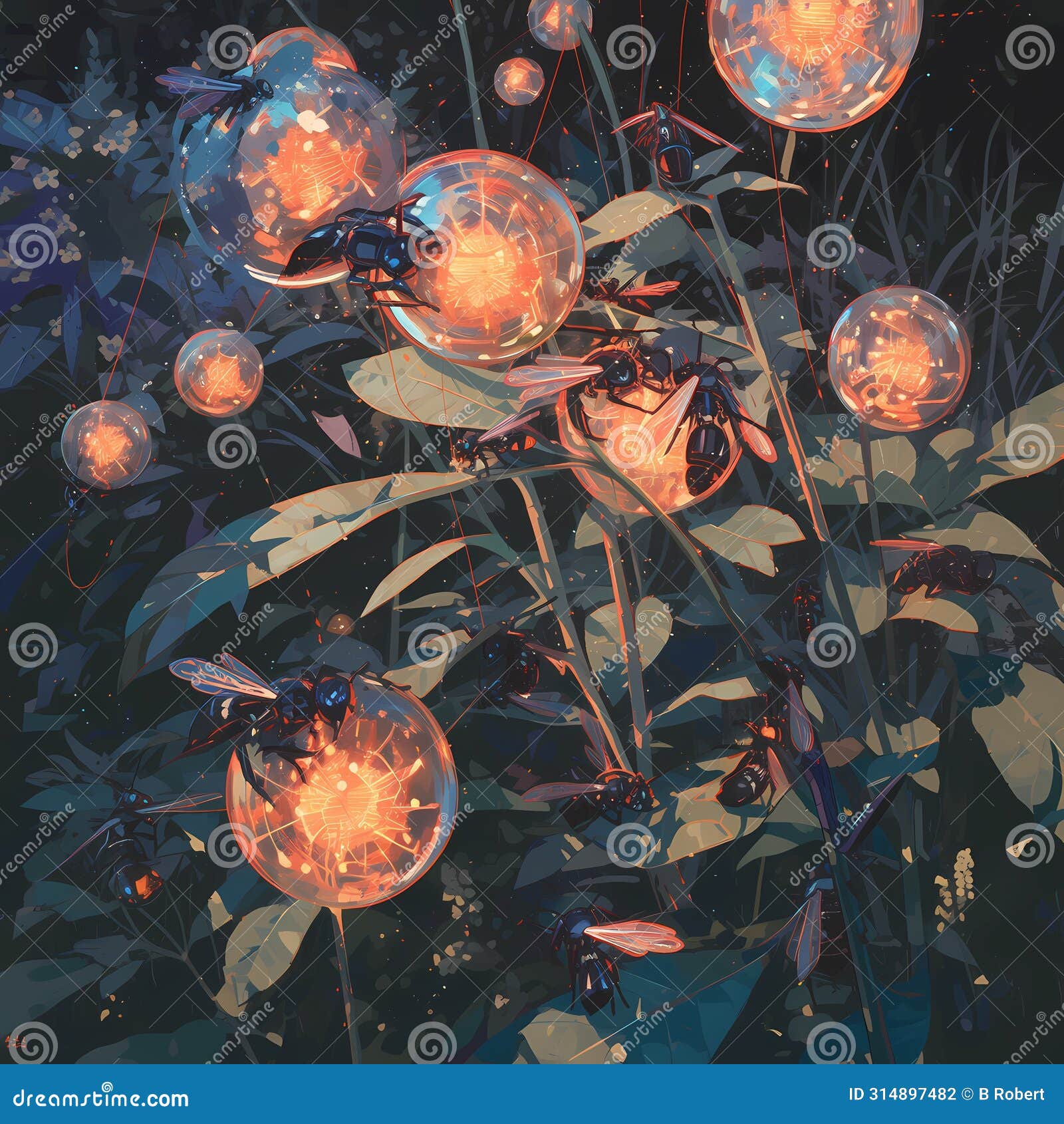 Glowing Robotic Bugs, Sci-Fi Fantasy Stock Illustration - Illustration ...