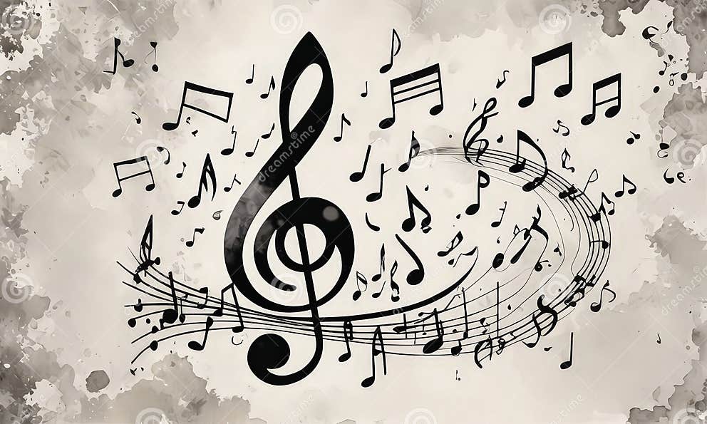 Black and White Treble Clef Surrounded by Scattered Music Notes ...