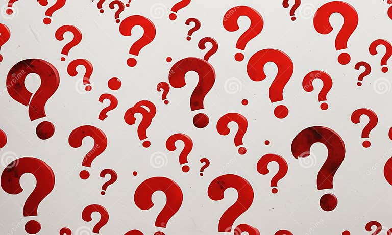 White Background Features Pattern Red Question Marks, Varying in Size ...