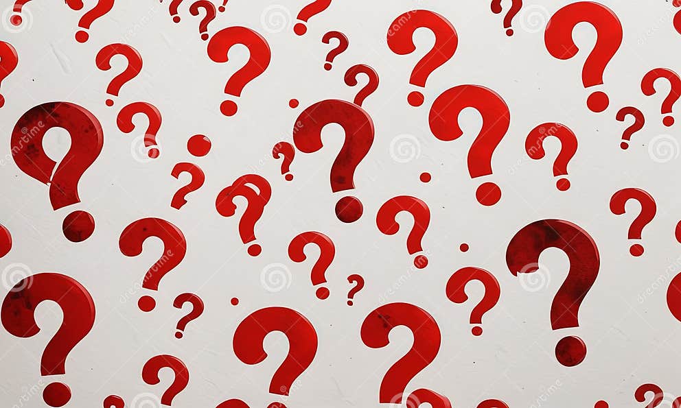 White Background Features Pattern Red Question Marks, Varying in Size ...