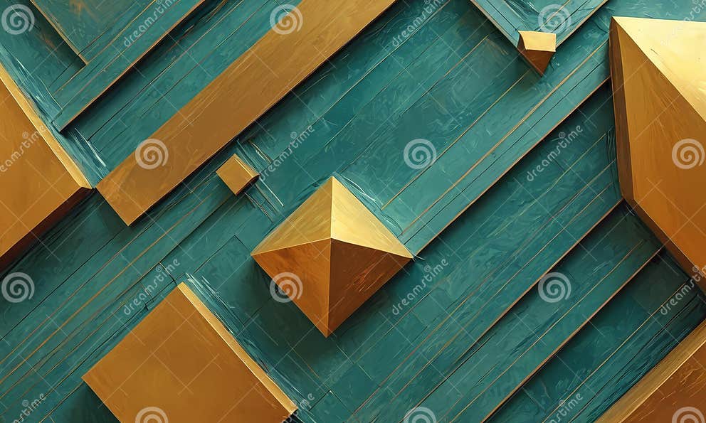 Close-up View Geometric Pattern Gold and Blue Shapes, Including Diamond ...