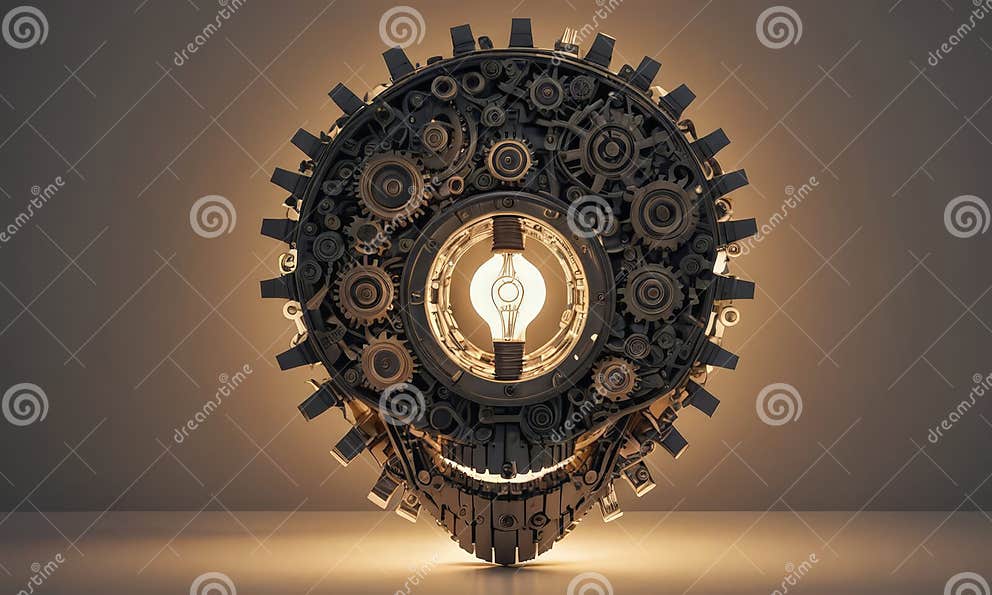 Complex Mechanical Device with Gears and Cogs, Illuminated by Single ...
