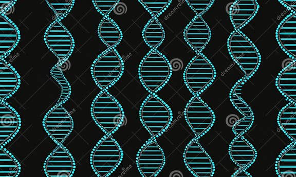 Repeating Pattern Blue and White DNA Strands on Black Background. Stock ...
