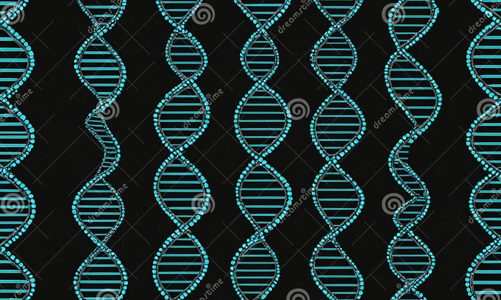Repeating Pattern Blue and White DNA Strands on Black Background. Stock ...
