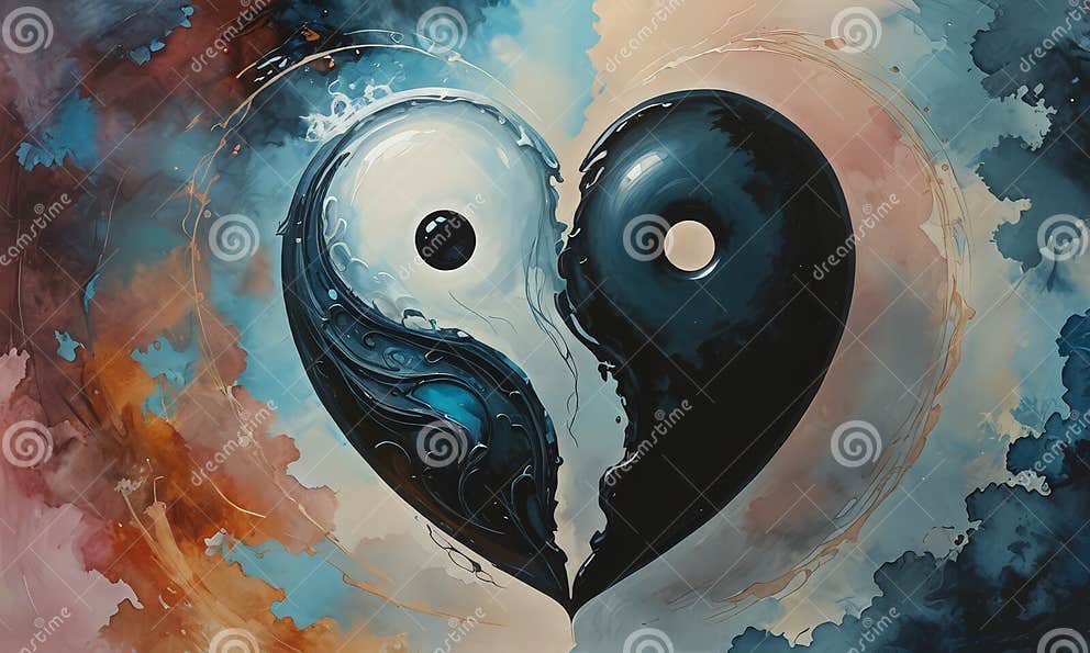 Heart-shaped Symbol with Two Contrasting Halves, One White and One ...