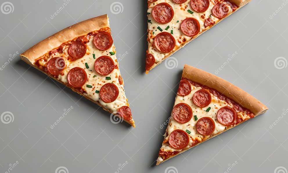 Three Slices Pepperoni Pizza with Golden Crusts and Melted Cheese are ...