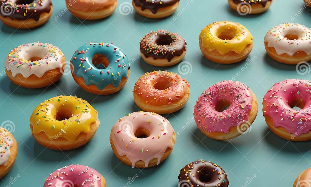 Vibrant Array Colorful Donuts, Featuring Pink, Yellow, Blue, and ...