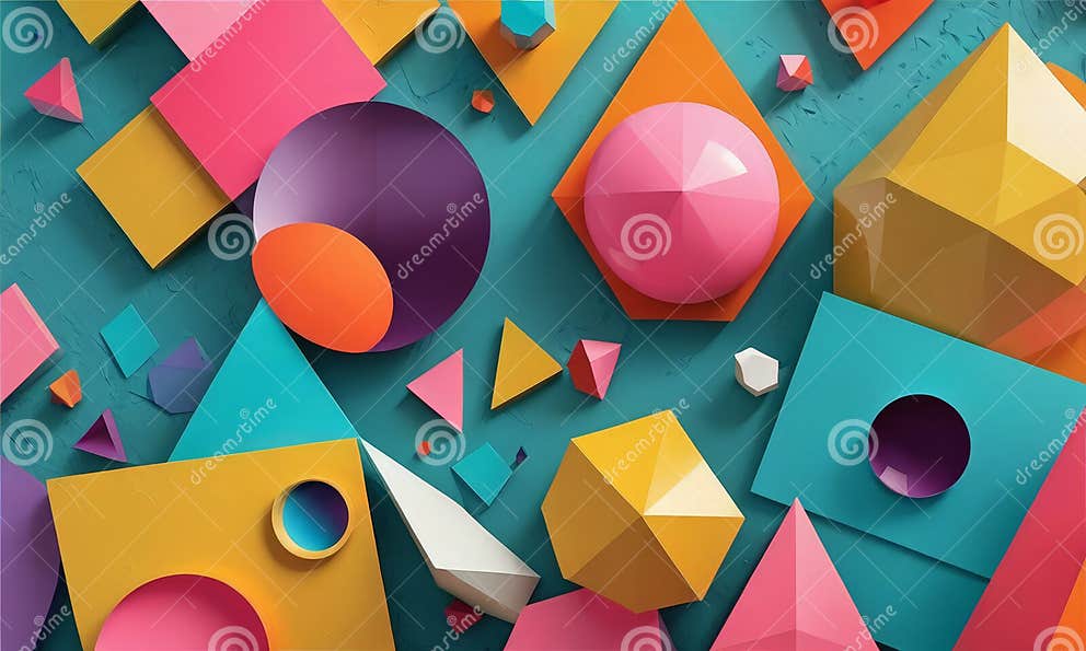 Vibrant Collage Geometric Shapes in Various Colors, Including Pink ...