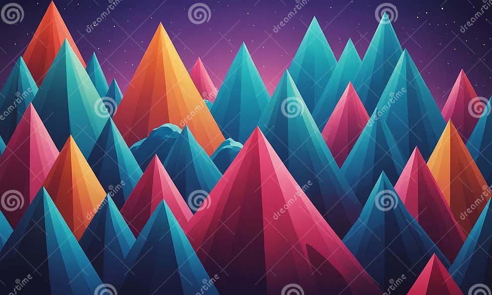 Vibrant Digital Mountain Range, Featuring Variety Triangular Shapes in ...
