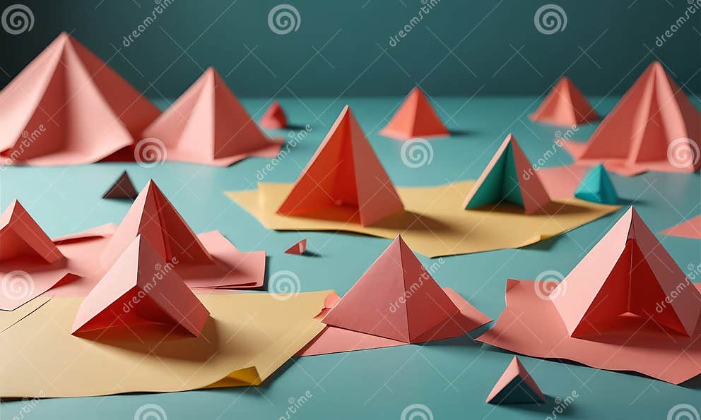 Collection Paper Triangles in Various Shades Pink, Orange, and Yellow ...