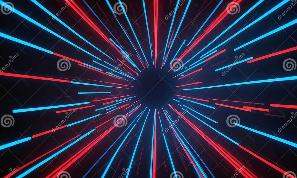 Digital Starburst Pattern with Red and Blue Lines Radiating Outwards ...