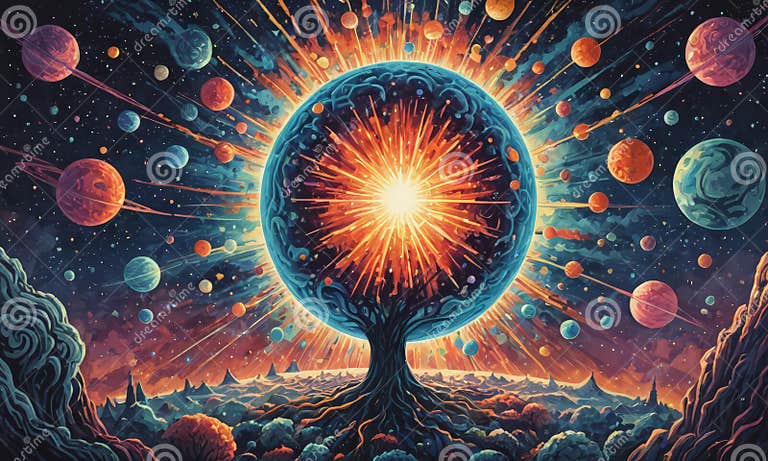 Vibrant, Cosmic Scene Features Radiant Blue Planet with Radiant Orange ...