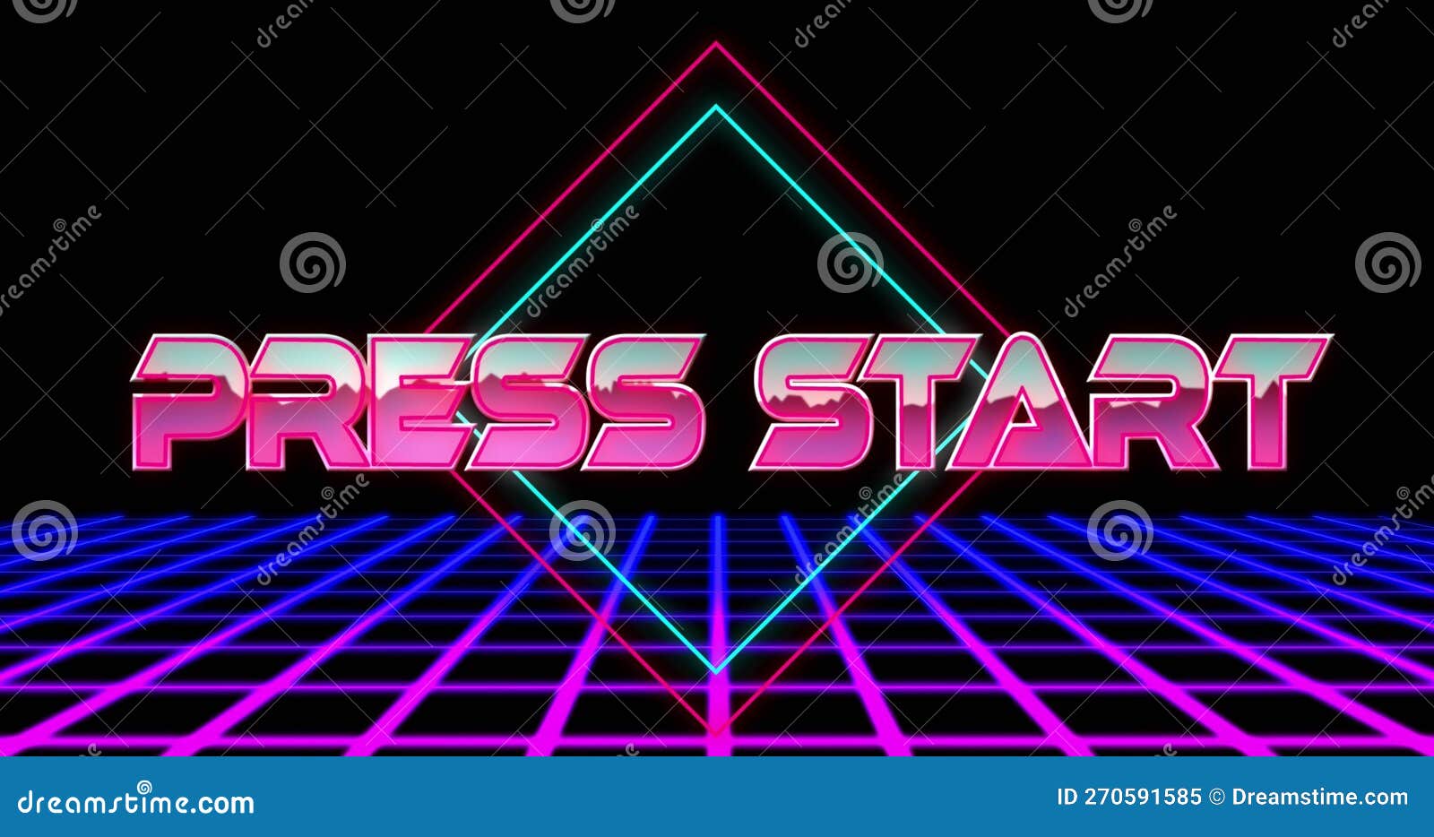 Image of Press Start Text in Pink Metallic Letters Over Neon Lights ...