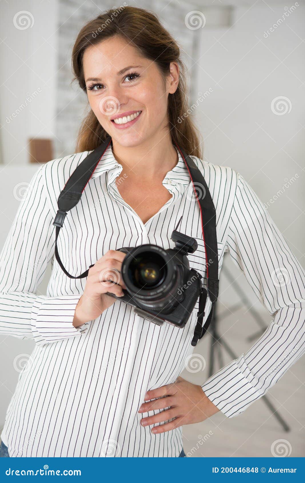 Image Pretty Female Photographer Holding Camera Stock Photo - Image of ...